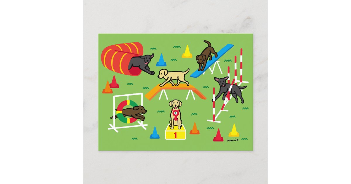 Yellow Labrador Retriever Agility Cartoon Postcard | Zazzle