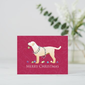 Yellow Labrador Retriever Merry Christmas Design Holiday Postcard | Zazzle