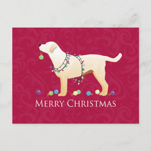 Yellow Labrador Retriever Merry Christmas Design Holiday Postcard | Zazzle