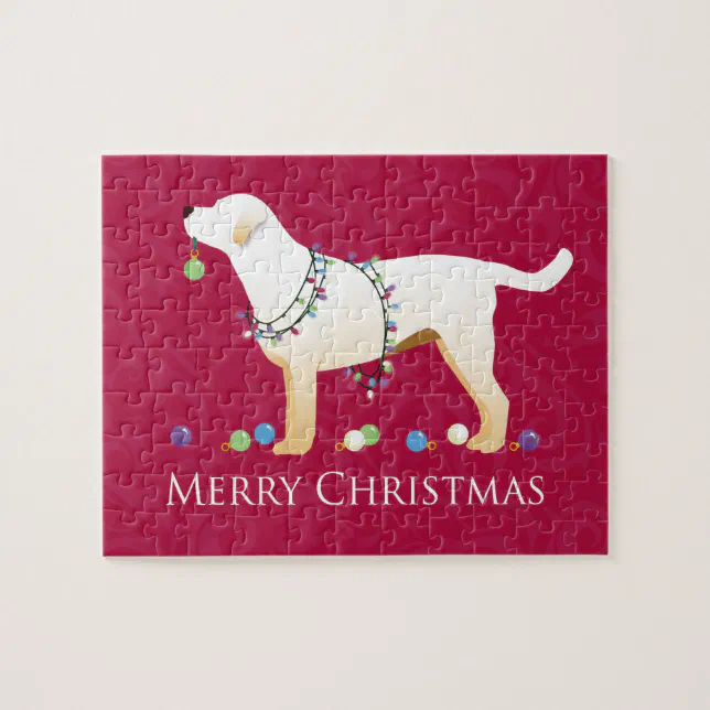 Yellow Labrador Retriever Merry Christmas Design Jigsaw Puzzle | Zazzle