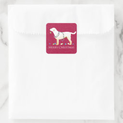 Yellow Labrador Retriever Merry Christmas Design Square Sticker | Zazzle
