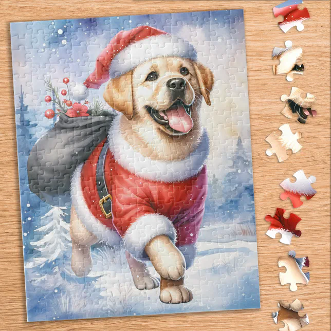 Yellow Labrador Retriever Puppy Dog Christmas Jigsaw Puzzle | Zazzle