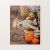Yellow Labrador Retriever Puppy Dog Pumpkin Autumn Jigsaw Puzzle | Zazzle
