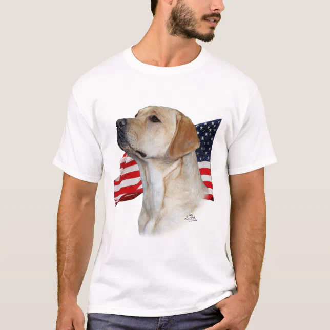 Yellow Labrador Retriever with Flag T-Shirt | Zazzle