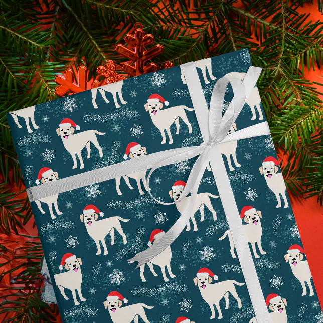 Yellow Labrador Retrievers in Christmas Hats Wrapping Paper | Zazzle
