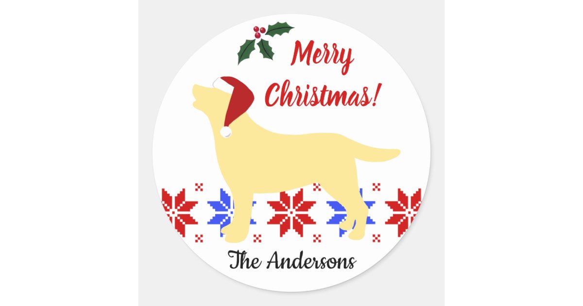 Yellow Labrador Silhouette Santa Christmas Classic Round Sticker | Zazzle