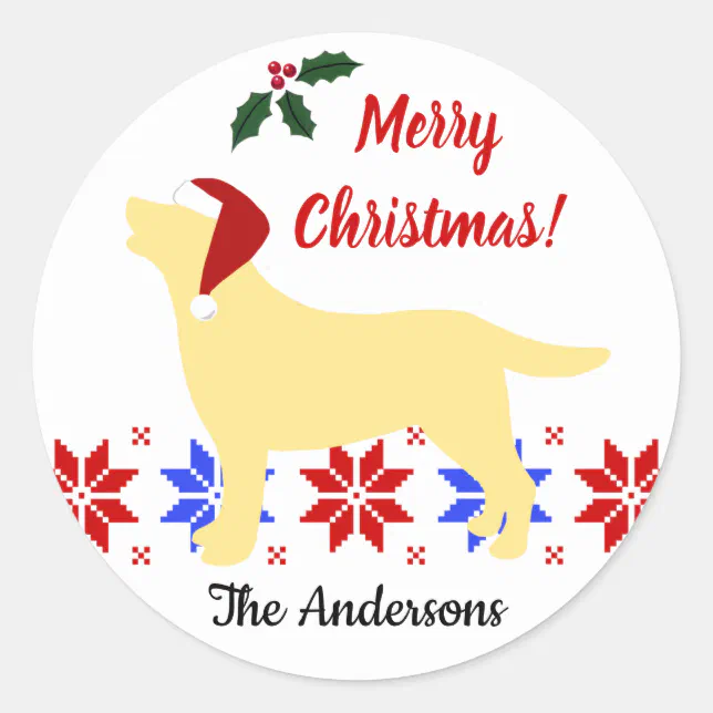 Yellow Labrador Silhouette Santa Christmas Classic Round Sticker | Zazzle