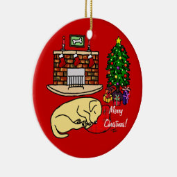 Yellow Labrador Sleeping Christmas Cartoon Ceramic Ornament | Zazzle