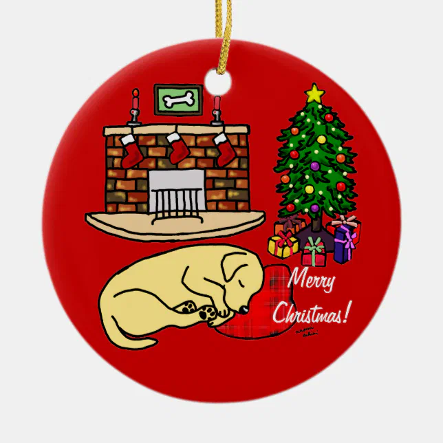 Yellow Labrador Sleeping Christmas Cartoon Ceramic Ornament | Zazzle