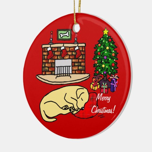 Yellow Labrador Sleeping Christmas Cartoon Ceramic Ornament | Zazzle