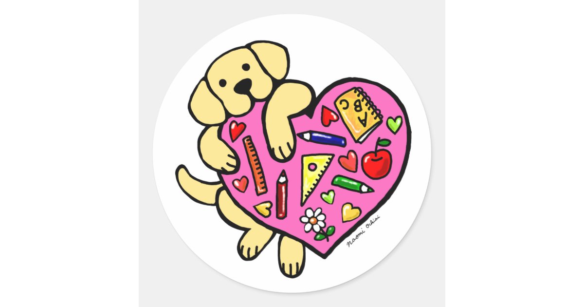 Yellow Labrador & Teacher's Heart Cartoon Classic Round Sticker | Zazzle