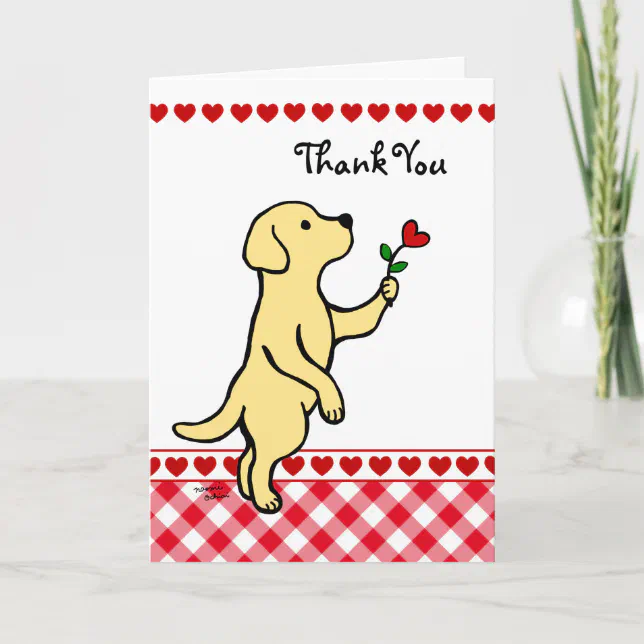 Yellow Labrador Tiny Heart Flower Cartoon Thank You Card | Zazzle