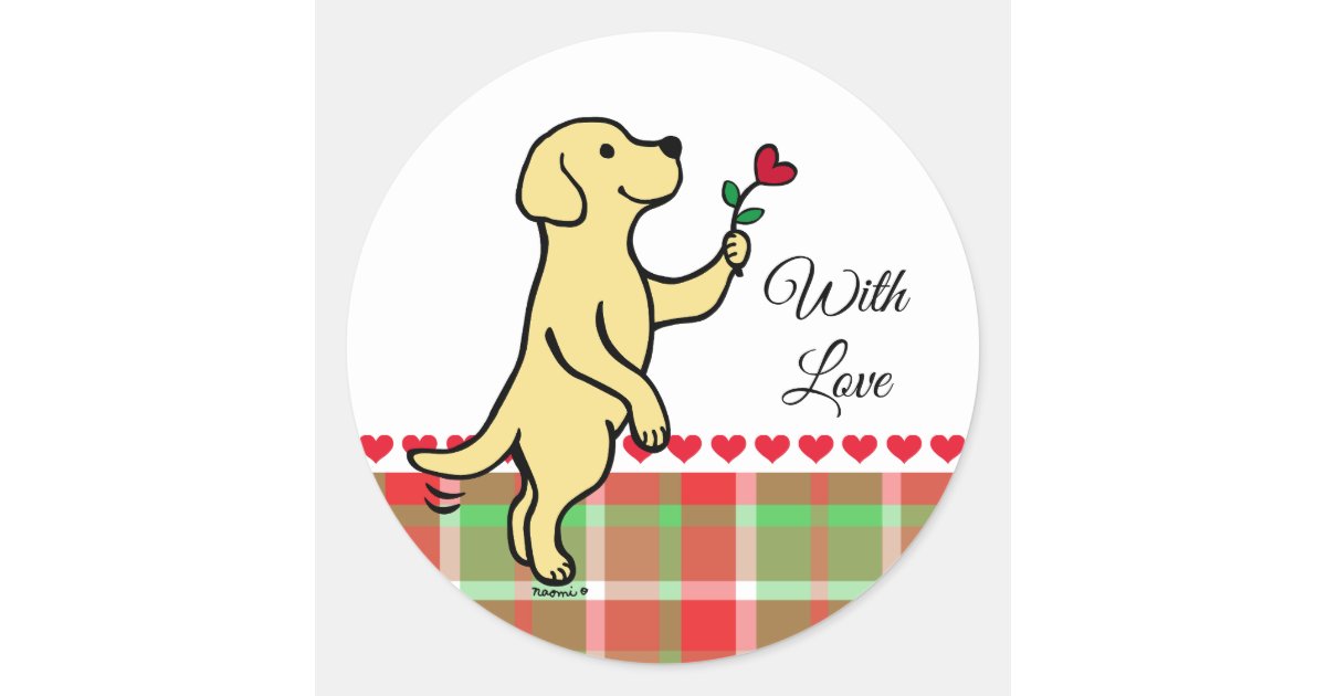 Yellow Labrador Tiny Heart Flower Valentine Classic Round Sticker | Zazzle