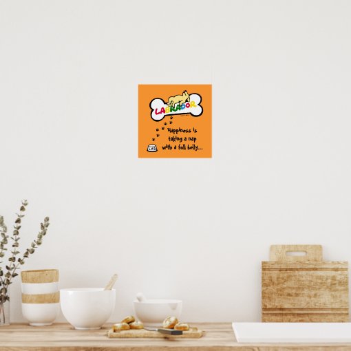 Yellow Labrador with a full belly Cartoon Poster | Zazzle