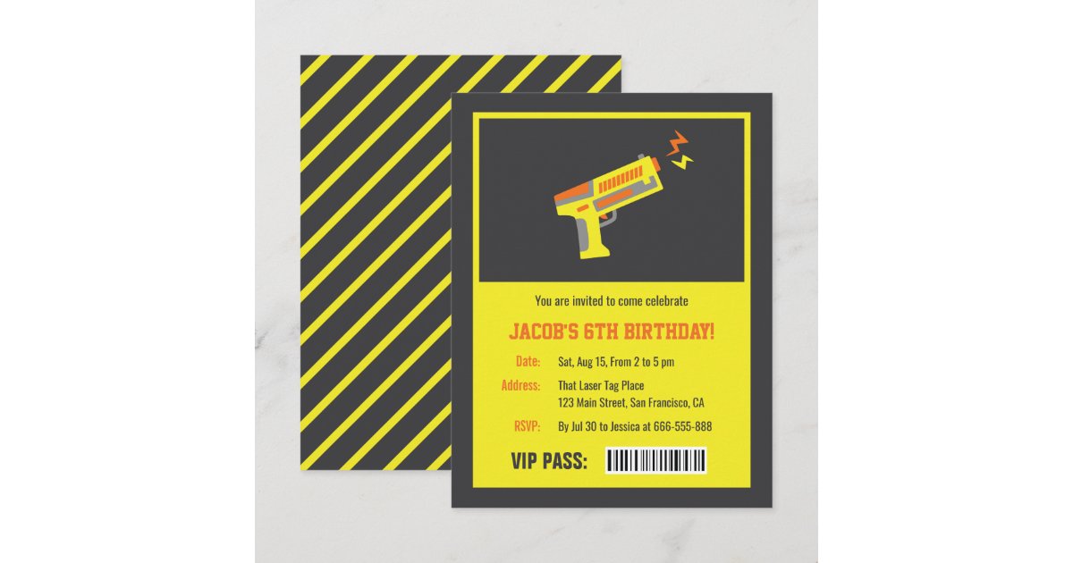 Yellow Laser Tag Gun Birthday Party Invitations | Zazzle