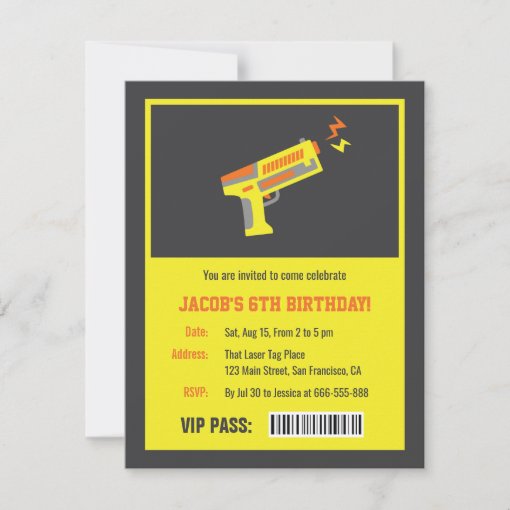 Yellow Laser Tag Gun Birthday Party Invitations | Zazzle