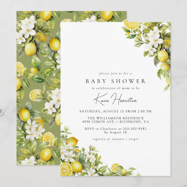 Yellow Lemon | Citrus Fruit Summer Baby Shower Invitation | Zazzle