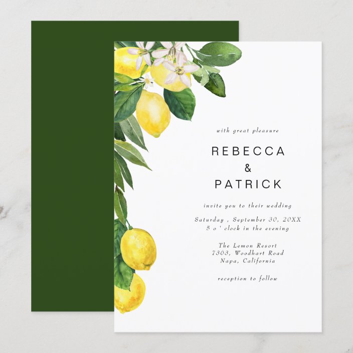 Yellow Lemon Grove Elegant Wedding Invitation | Zazzle.com