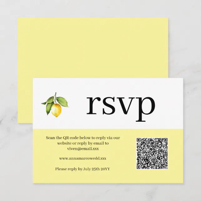 Yellow Lemon QR Code RSVP Card | Zazzle