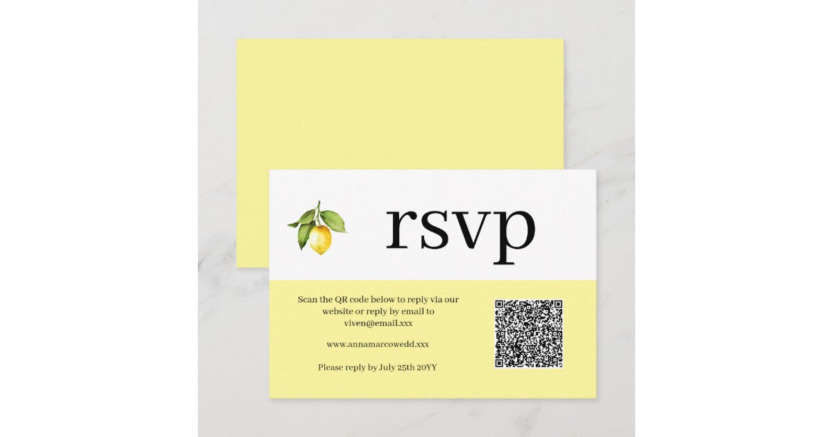Yellow Lemon QR Code RSVP Card | Zazzle