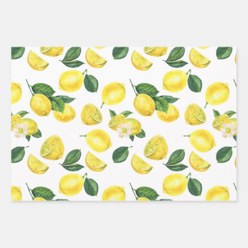 Yellow Lemons Watercolor Fruit Pattern Wrapping Paper Sheets | Zazzle