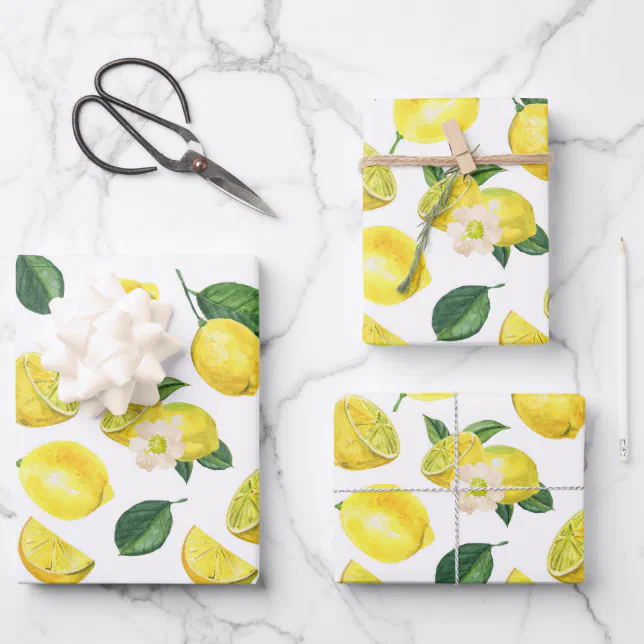 Yellow Lemons Watercolor Fruit Pattern Wrapping Paper Sheets | Zazzle