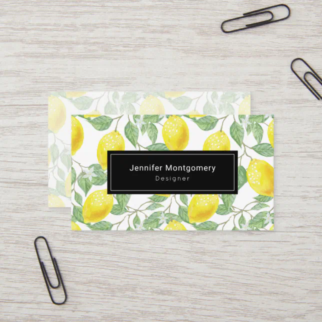Yellow Lemons with Green Leaves Pattern Business Card | Zazzle