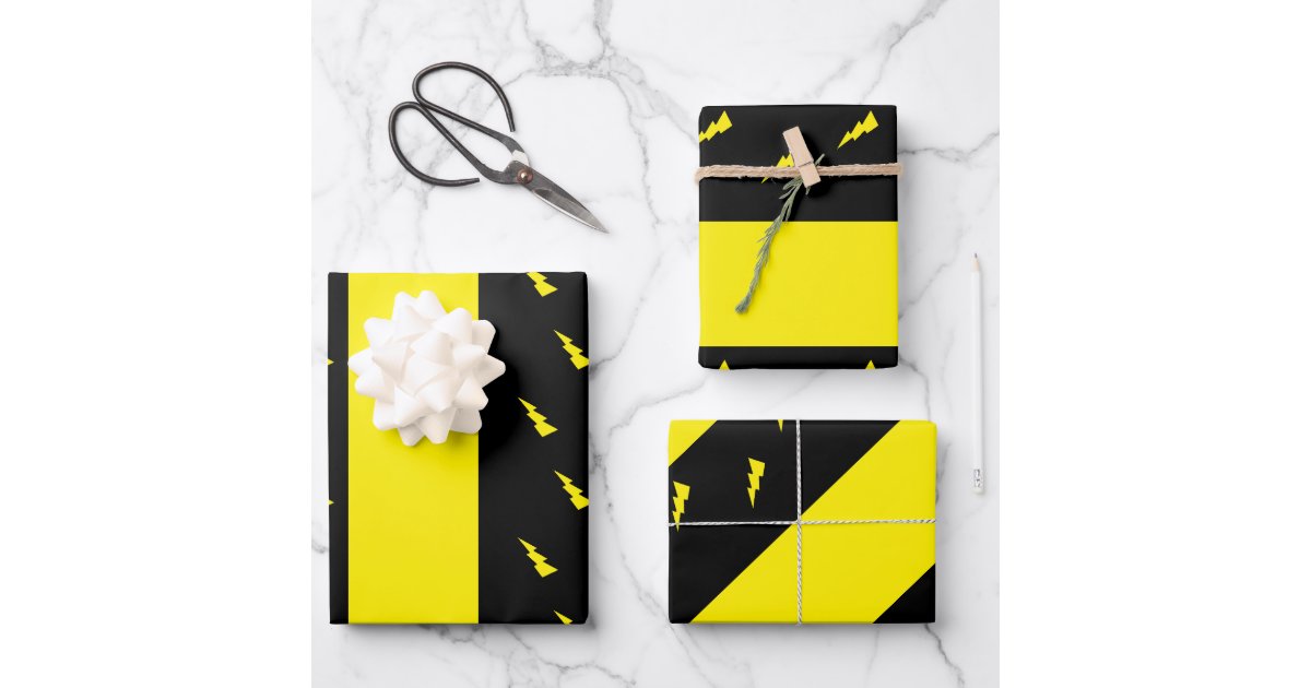 Yellow lightning bolts pattern wrapping paper sheets | Zazzle