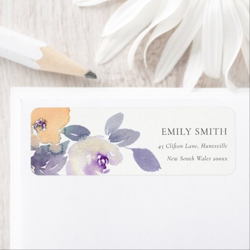 YELLOW LILAC PURPLE ROSE WATERCOLOR FLORAL ADDRESS LABEL | Zazzle