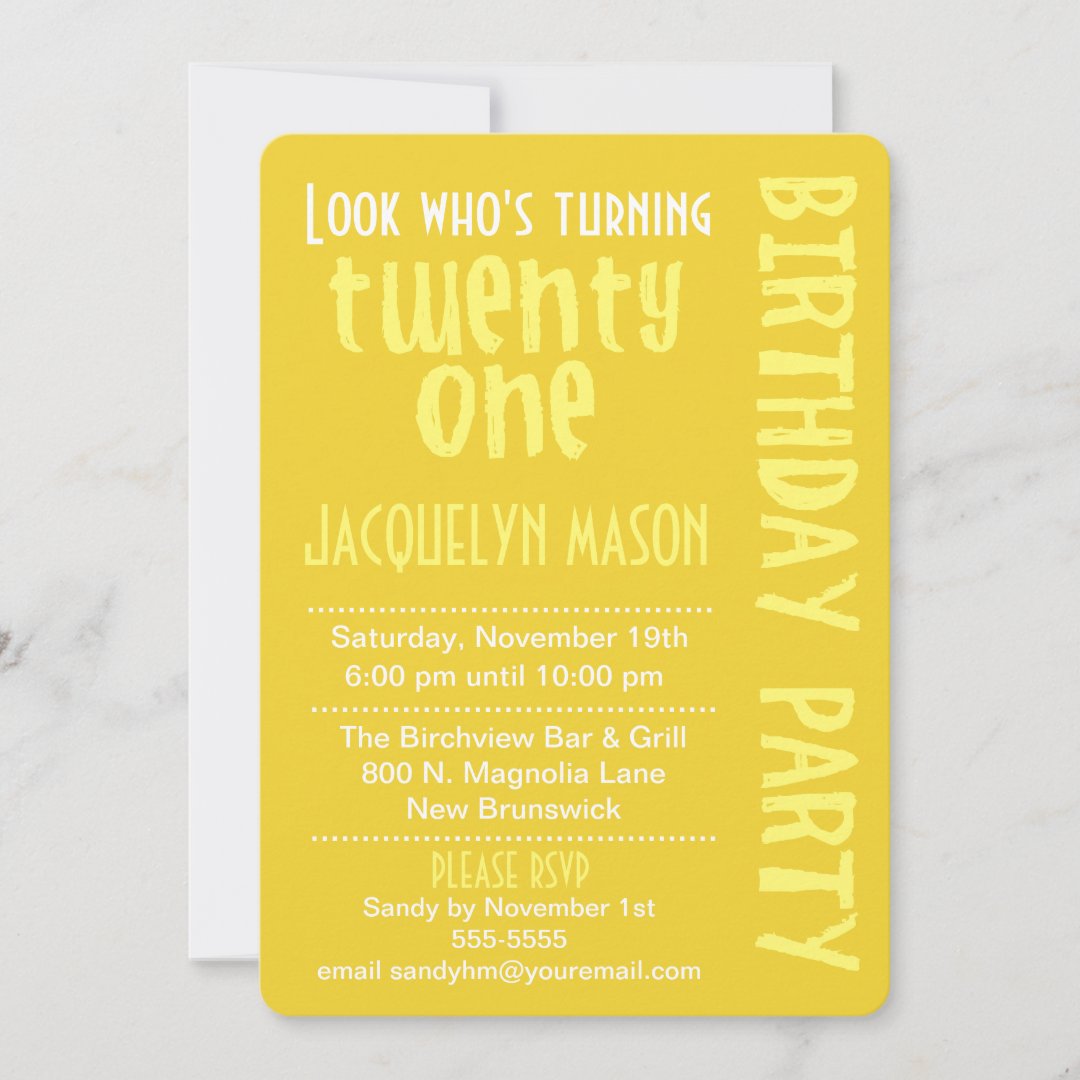 Yellow Look Who's Turning 21 Birthday Invitation | Zazzle
