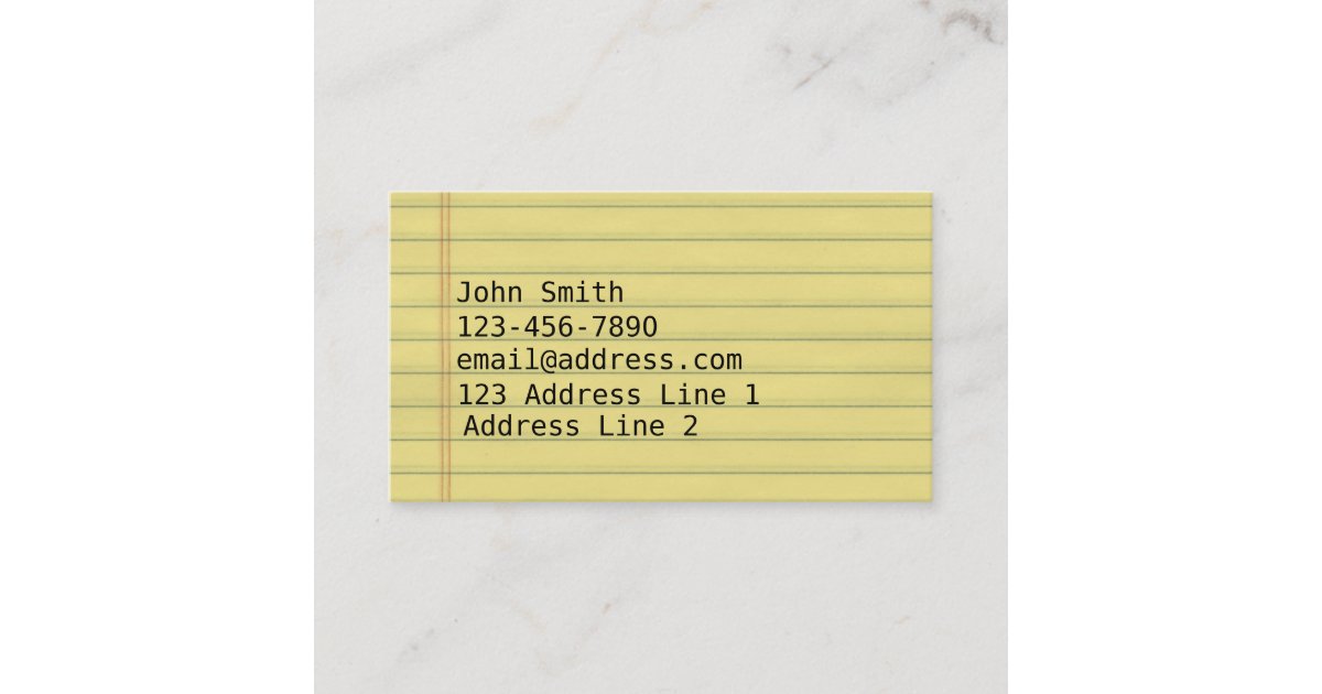 Yellow Manuscript Lined Paper Business Card | Zazzle