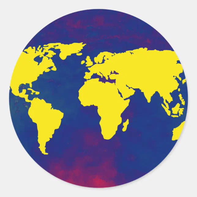 yellow map of the world classic round sticker | Zazzle