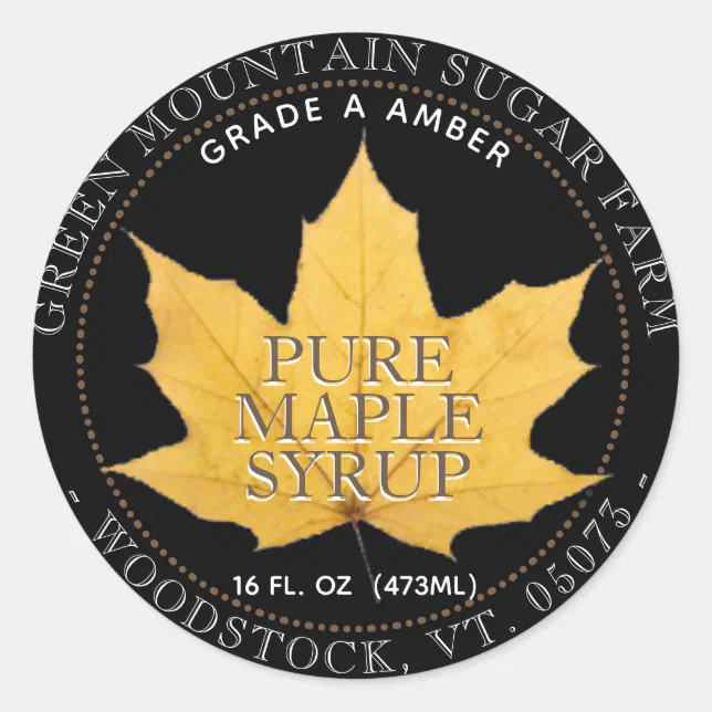 Yellow Maple Leaf Editable Maple Syrup Label | Zazzle