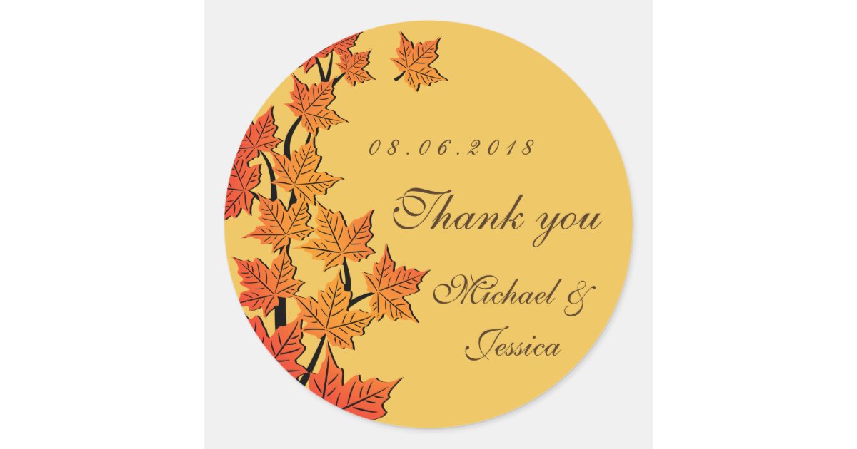 Yellow Maple Leaf Fall Autumn Wedding Sticker | Zazzle