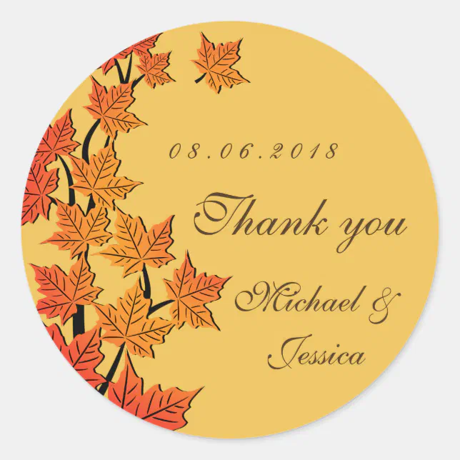 Yellow Maple Leaf Fall Autumn Wedding Sticker | Zazzle