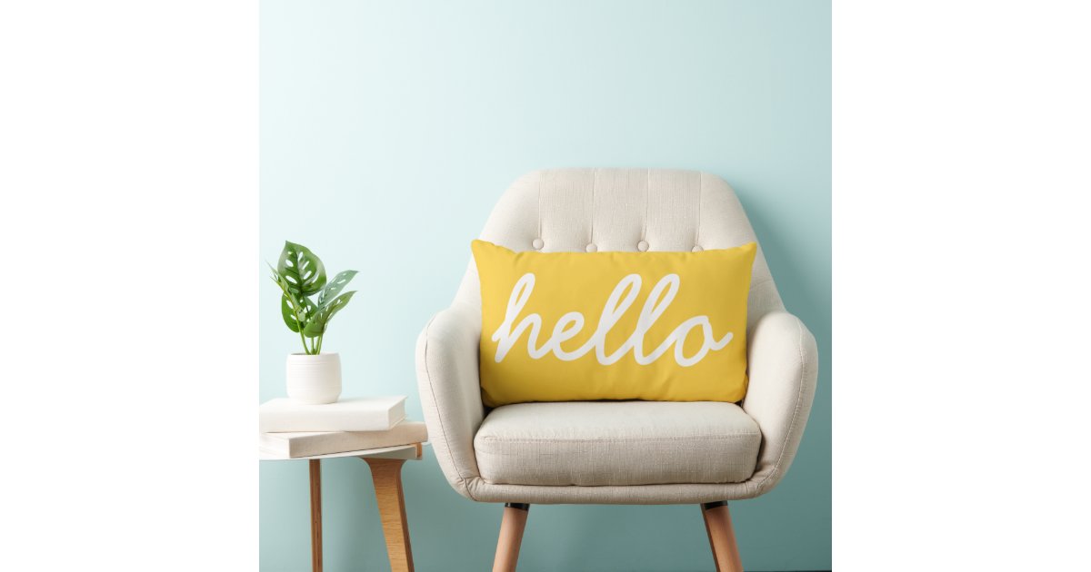 Yellow Modern Hello Throw Pillow | Zazzle