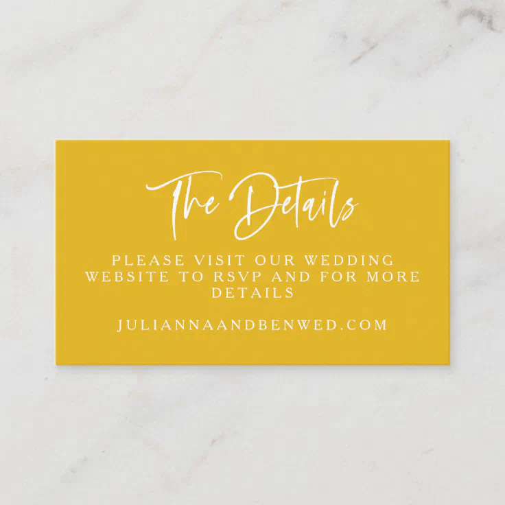 Yellow Modern Script Lettering Wedding Website Enc Enclosure Card | Zazzle