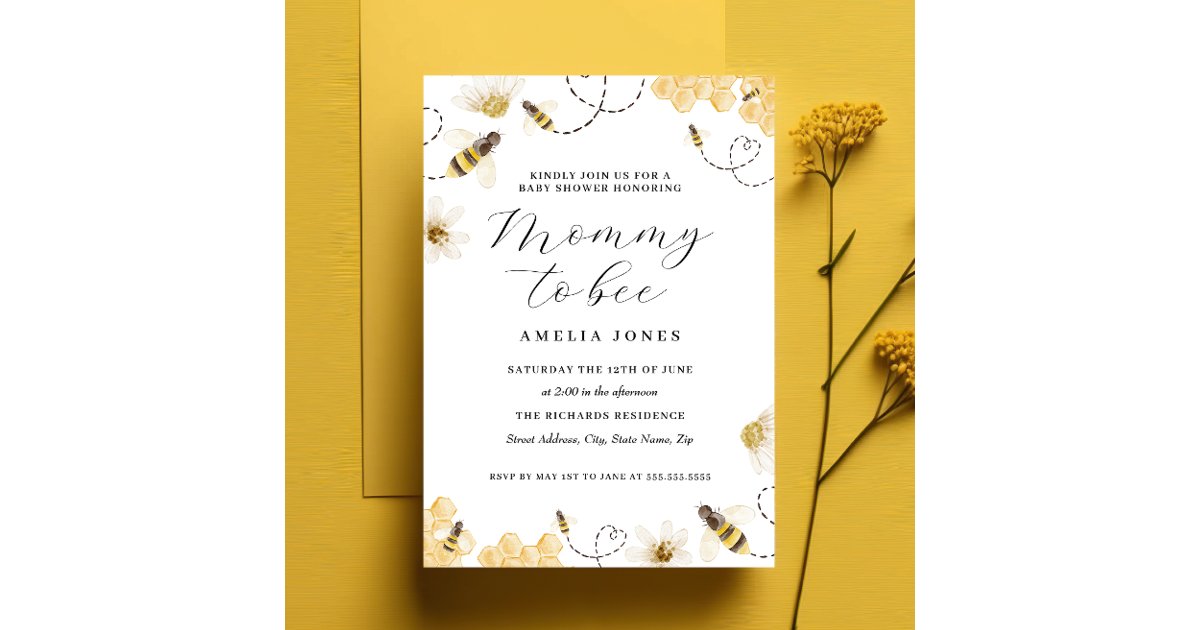 Yellow Mommy To Bee Baby Shower Invitation | Zazzle