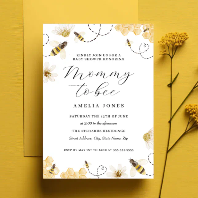 Yellow Mommy To Bee Baby Shower Invitation | Zazzle