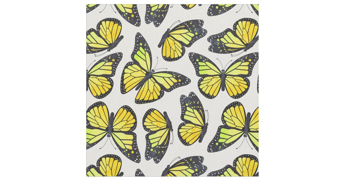 Yellow Monarch Butterfly Pattern Fabric | Zazzle