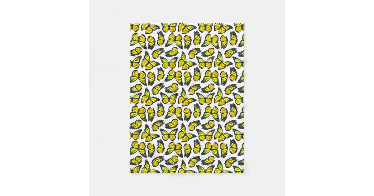 Yellow Monarch Butterfly Pattern Fleece Blanket | Zazzle