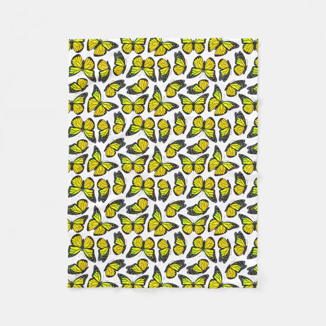Yellow Monarch Butterfly Pattern Fleece Blanket | Zazzle