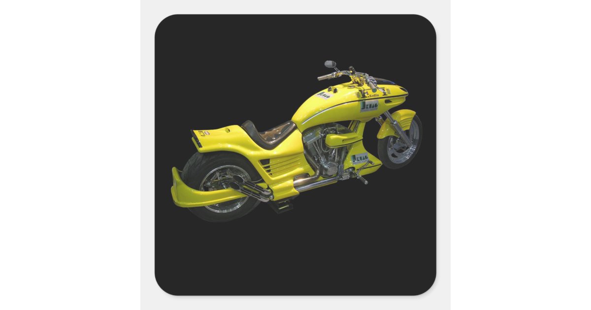 Yellow Motorcycle Square Sticker | Zazzle