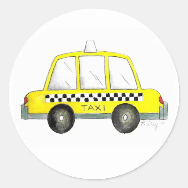 Yellow New York City NYC Taxi Checkered Cab Cabbie Classic Round ...