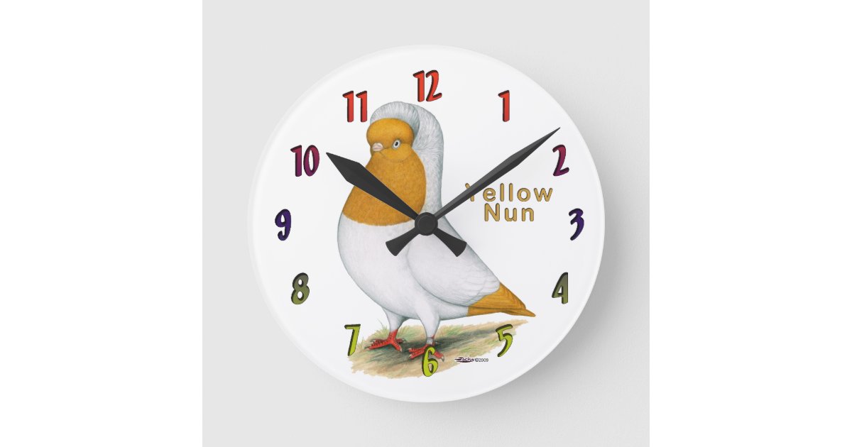 Yellow Nun Pigeon Clock | Zazzle
