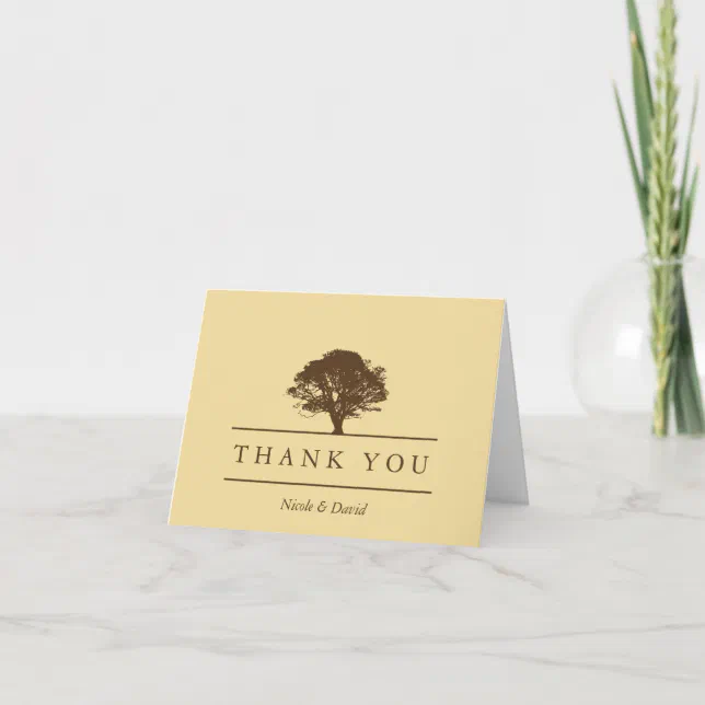 Yellow oak tree personalized thank you note card | Zazzle