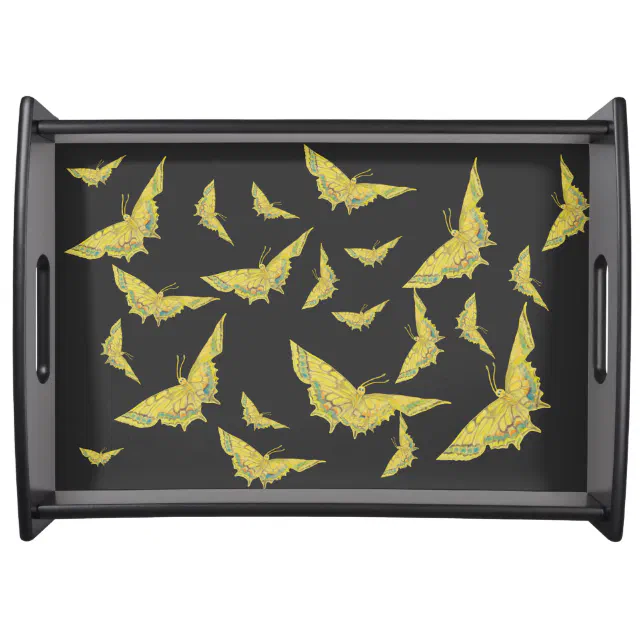 Yellow Old World Swallowtail Butterfly Black Serving Tray | Zazzle
