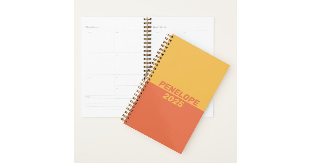 Yellow Orange Color Block Modern Personalized Name Planner | Zazzle