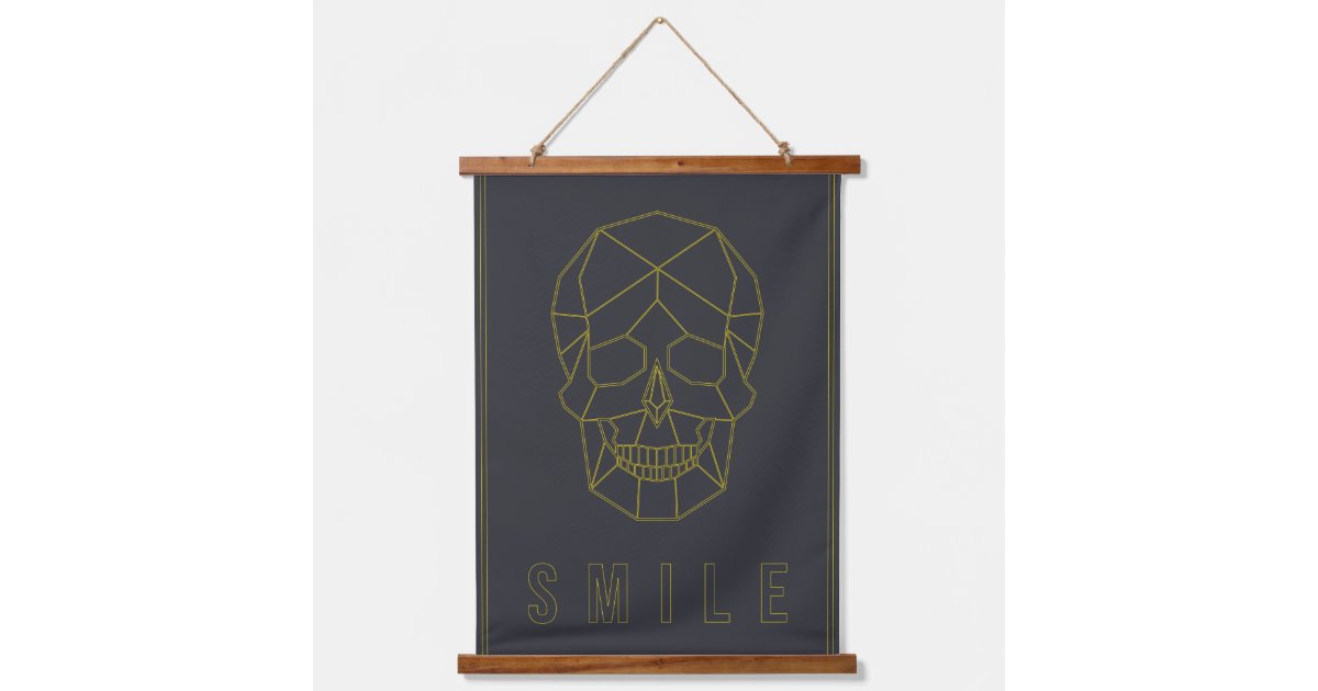 Yellow origami skull affirmation poster. smile hanging tapestry | Zazzle