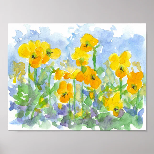 Yellow Pansies Watercolor Spring Flowers Painting Poster | Zazzle